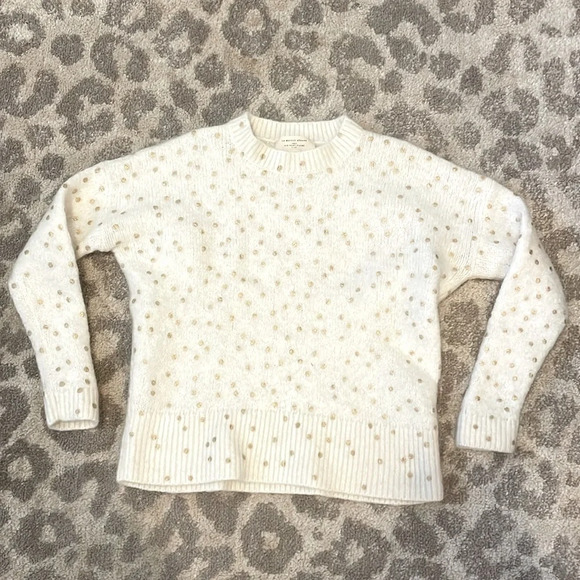 Sezane | Sweaters | Sezane Lupin Sweater White With Gold Polka Dots ...